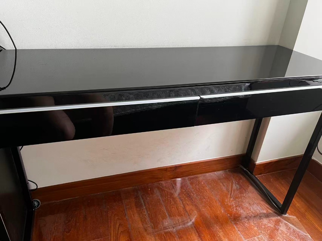 Ikea Black Glossy Desk with Drawers, Furniture & Home Living, Furniture ...