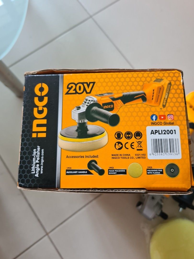 Ingco 20V Cordless Angle Polisher, Furniture & Home Living, Home ...