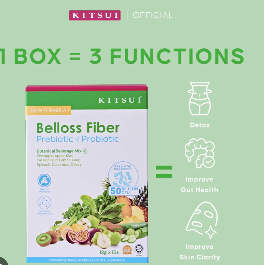 Kitsui Belloss Fibrr Prebiotic + Probiotic, Health & Nutrition, Health ...