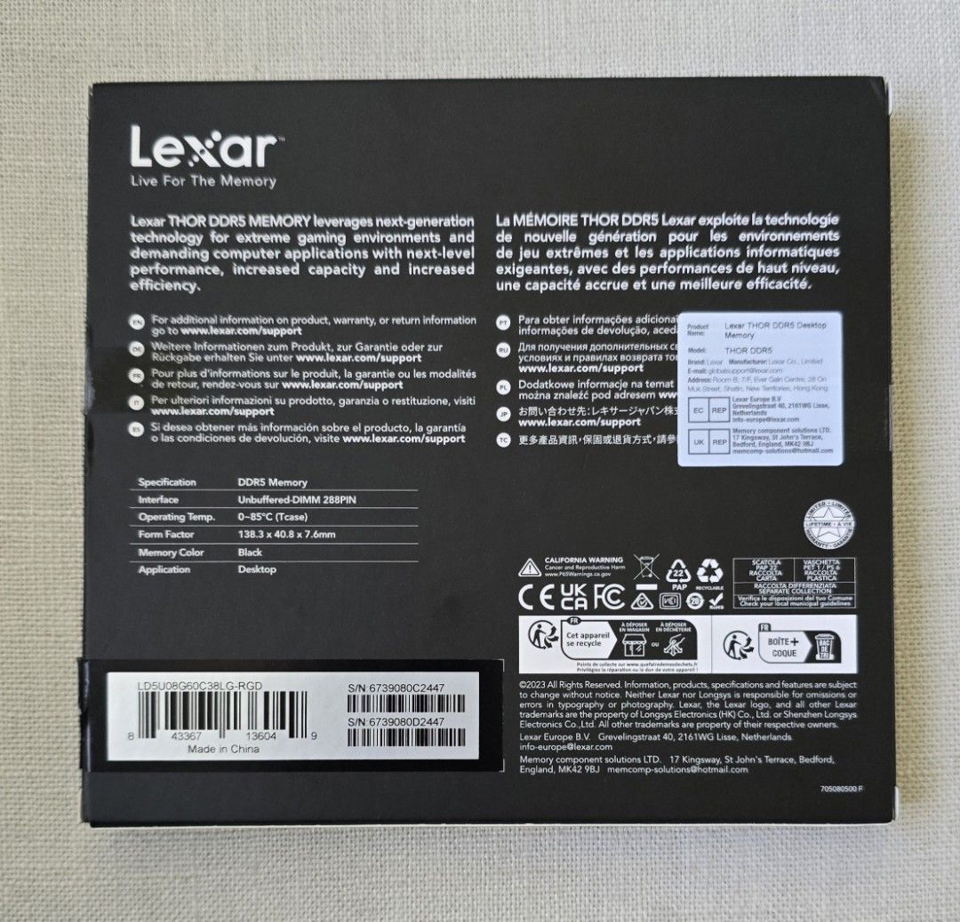 Lexar THOR DDR5 16GB (2x8GB) 6000MHz RAM, Computers & Tech, Parts ...
