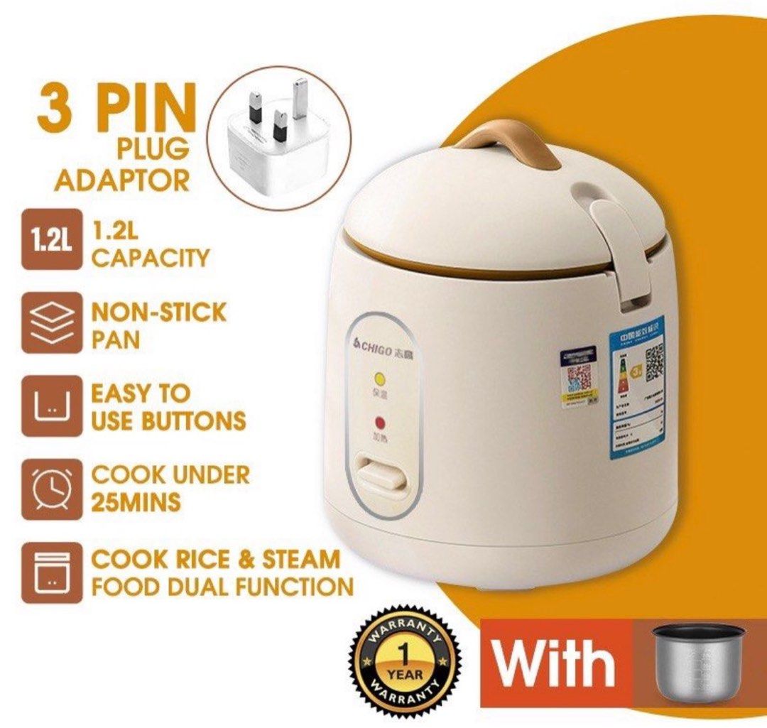 Mini Rice Cooker with Steamer 1.2L Non Stick Periuk Cooking Pot for ...