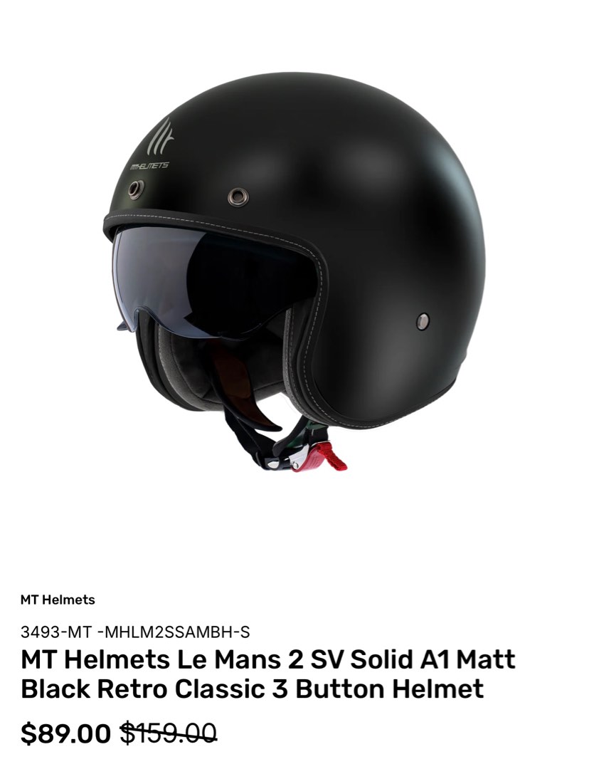 PSB Approved MT Helmets Retro Helmet Le Mans 2 SV Solid A1 Matte Black ...