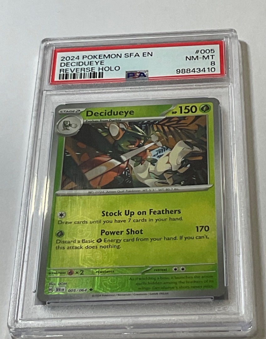 POKEMON SFA 2024 ENG Decidueye 005/064 Rev. Holo PSA 8, Hobbies & Toys ...