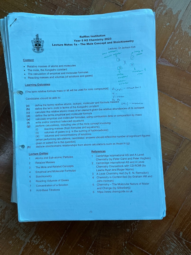 RI H2 Chemistry Lecture Notes, Tutorial and MCQ practice, Hobbies ...