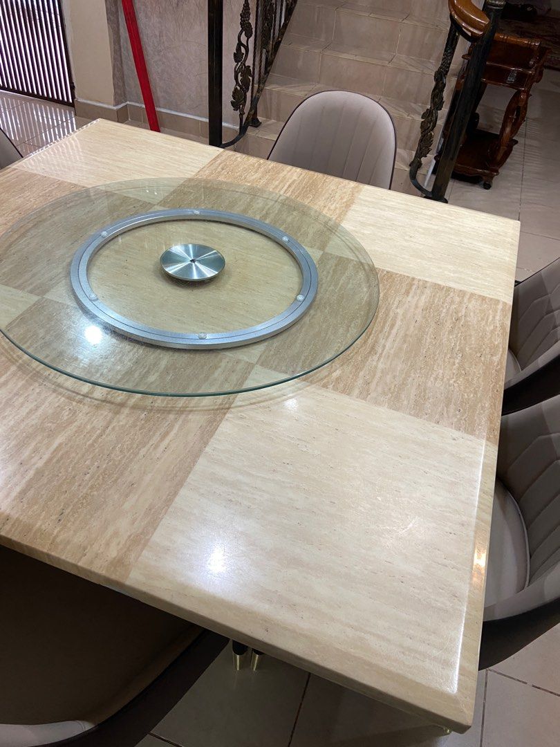Square Marble Dining Table with 8 Chairs, Furniture & Home Living ...