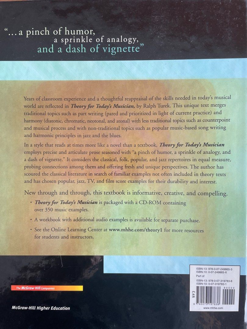 Theory for Today's Musician Textbook by Ralph Turek, Hobbies & Toys ...