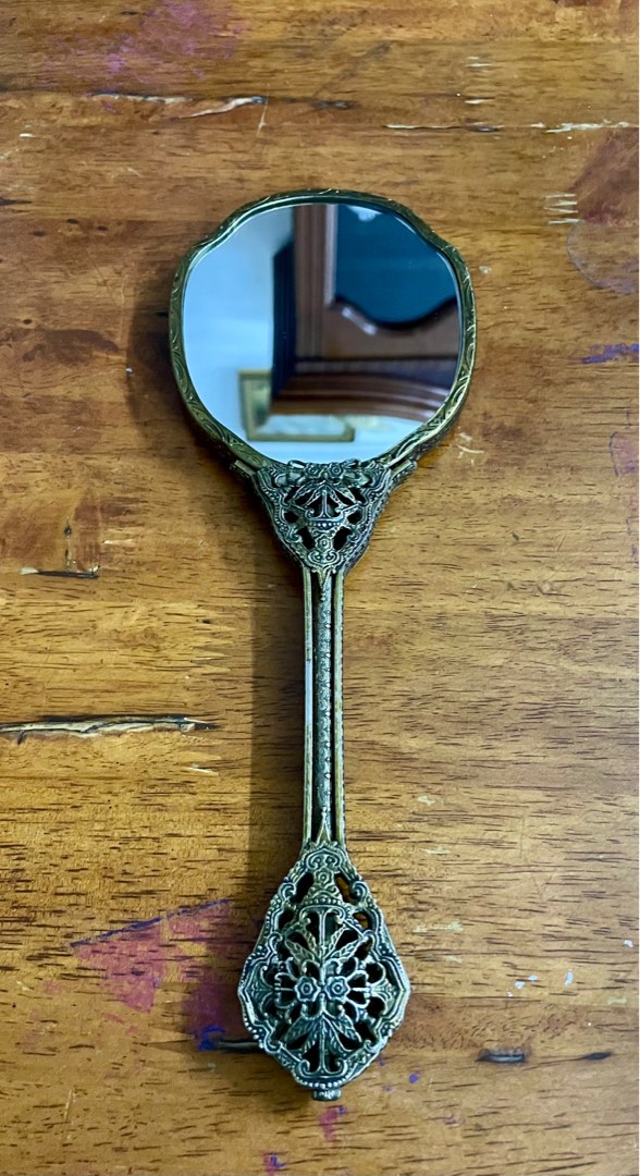 Vintage Victorian Style Handheld Mirror Brass Handcrafted Ornate ...