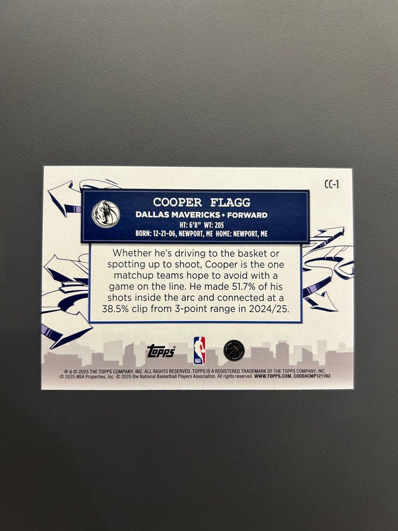 2025-2026 Topps Basketball Clutch City Prospects Cooper Flagg Rookie ...
