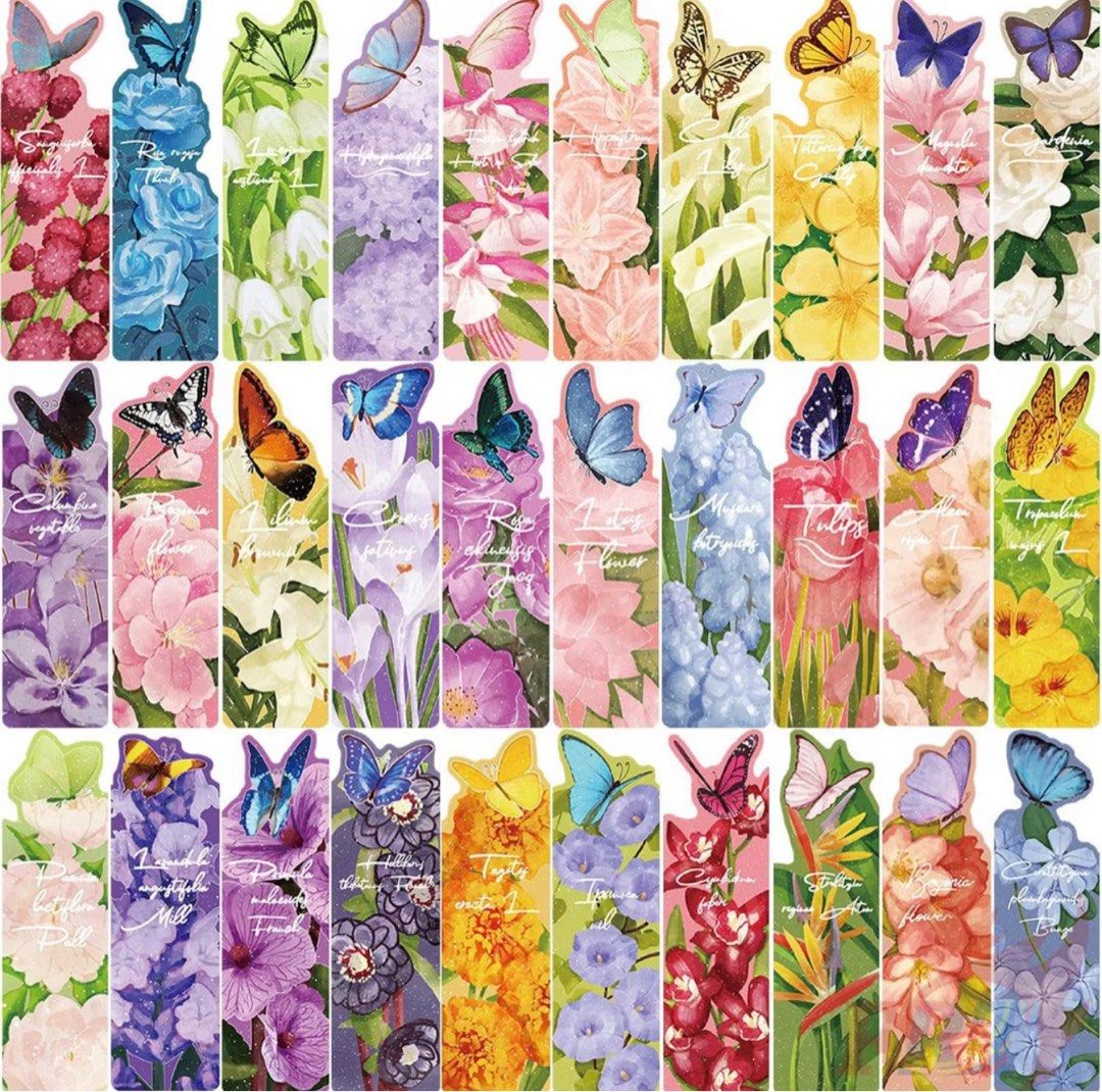 30pcs Flowers & Butterflies Bookmarks, Hobbies & Toys, Stationery ...