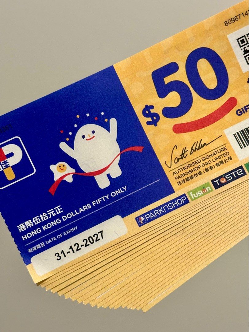 💰百佳現金券 超市 禮券 ParknShop Taste Fusion Supermarket Gift Cash Voucher, 門票 ...