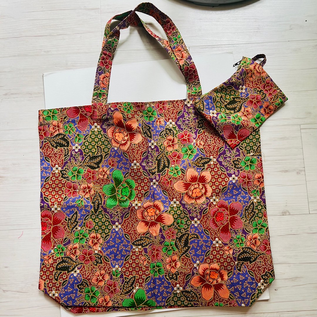 Batik 45cm Large Foldable Tote Bag Handmade in Singapore, Women's ...