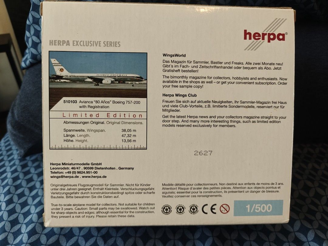 Herpa Avianca "80 years anniversary"Boeing 757-200 Model Airplane 1:500 ...