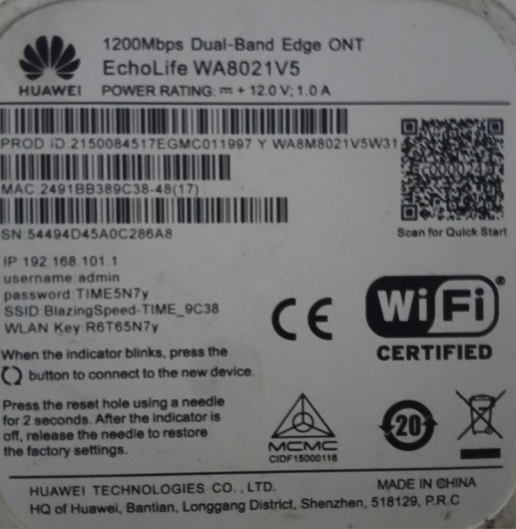 Huawei EchoLife WA8021V5 Dual-Band Edge ONT Router, Computers & Tech ...