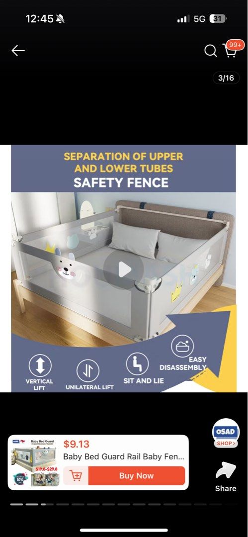 4 Sides Baby Bed Guard Rail - 1.5m x 1.9m, Babies & Kids, Baby Nursery ...