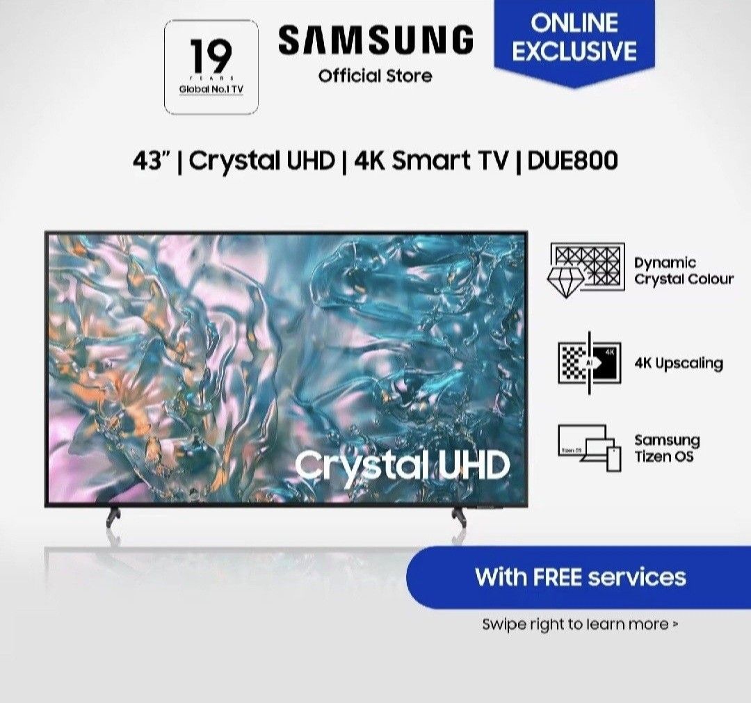 Samsung 43" UHD 4K Smart TV Au7002 DUE800, TV & Home Appliances, TV ...
