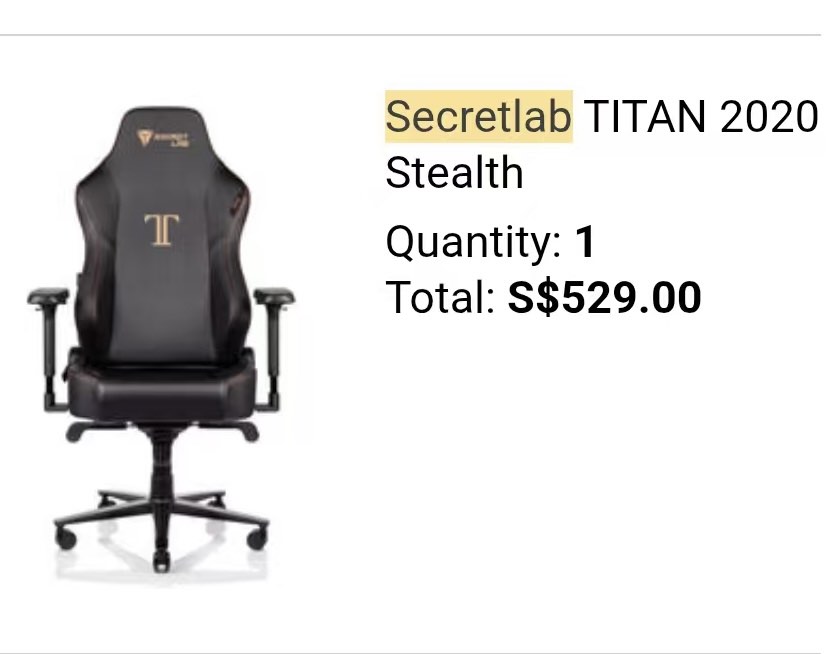 Secretlab TITAN 2020 Stealth Gaming Chair, Furniture & Home Living ...