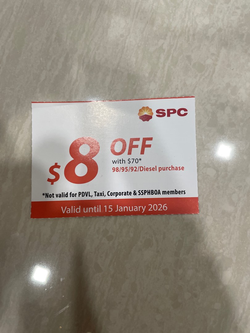 SPC $8 Off Fuel Voucher, Tickets & Vouchers, Vouchers on Carousell