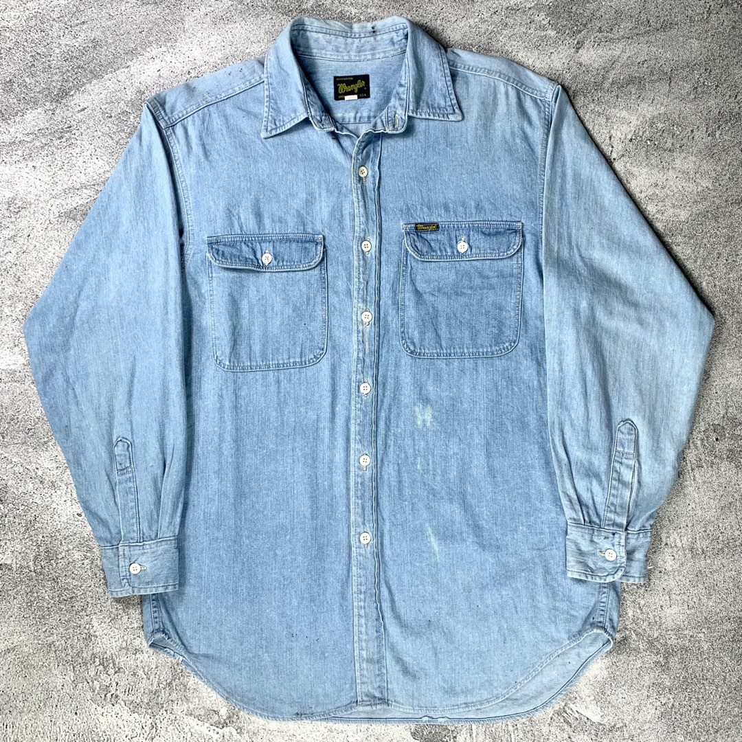 Vintage 90’s Wrangler Jean Denim Sky Blue Cotton Men’s Work Shirt not ...