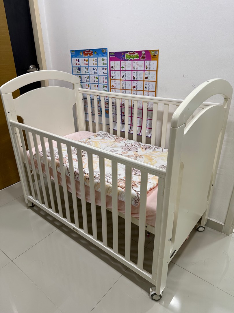 White Baby Cot with Wheels, Babies & Kids, Baby Nursery & Kids ...