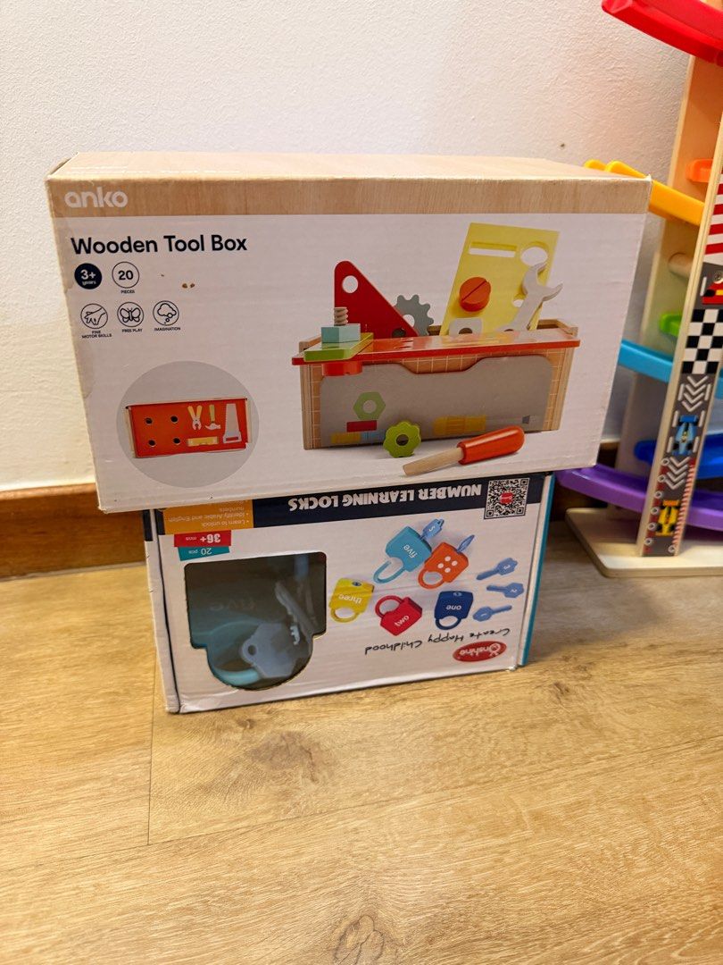 Anko Wooden Tool Box & Number Learning Locks, Hobbies & Toys, Toys ...