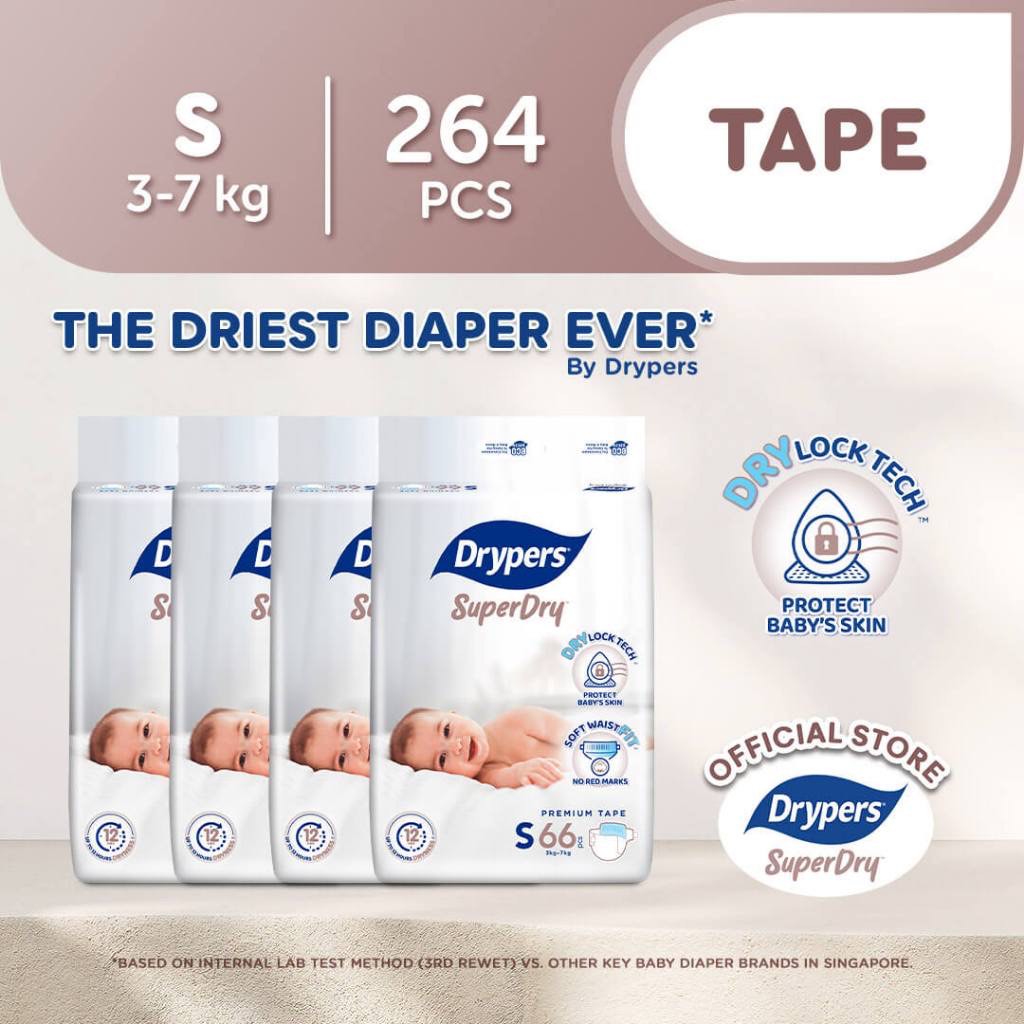 BNIB (New Range) Drypers SuperDry Premium Tape Baby Diaper S (3-7kg ...