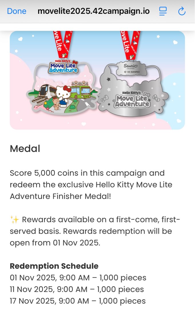 Hello Kitty’s Move Lite Adventure Medal, Hobbies & Toys, Memorabilia ...