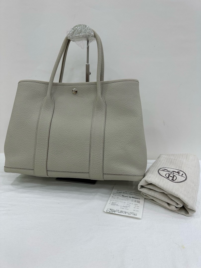 👜Hermes Garden Party 36 Stamp C 8L Beton with receipt 愛馬仕 花園包36 冰川白 C刻 ...