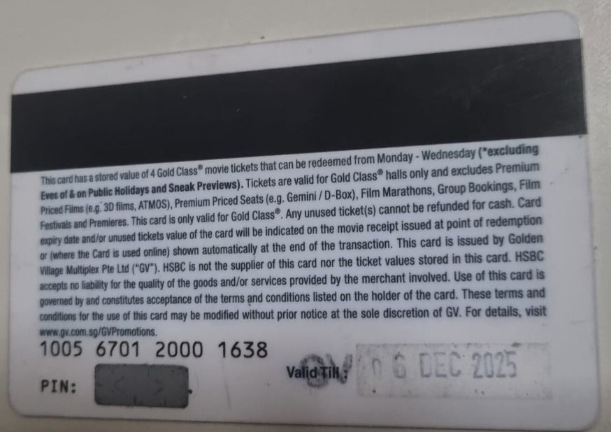 HSBC Golden Village Gold Class Movie Card, Tickets & Vouchers, Vouchers ...