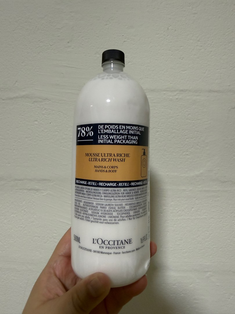L'Occitane Ultra Rich Wash Hands & Body Refill 500ml, Beauty & Personal ...