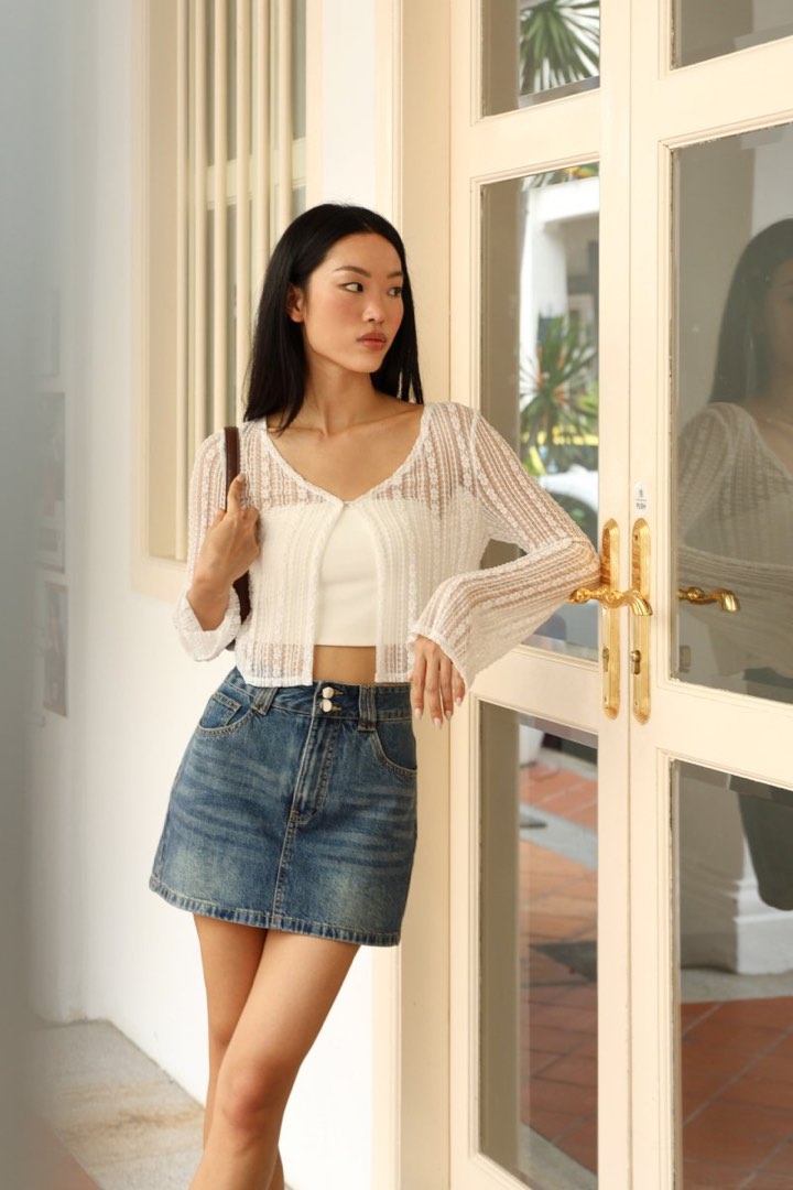 lovet kayla lace clasp cardigan in white, Women's Fashion, Coats ...