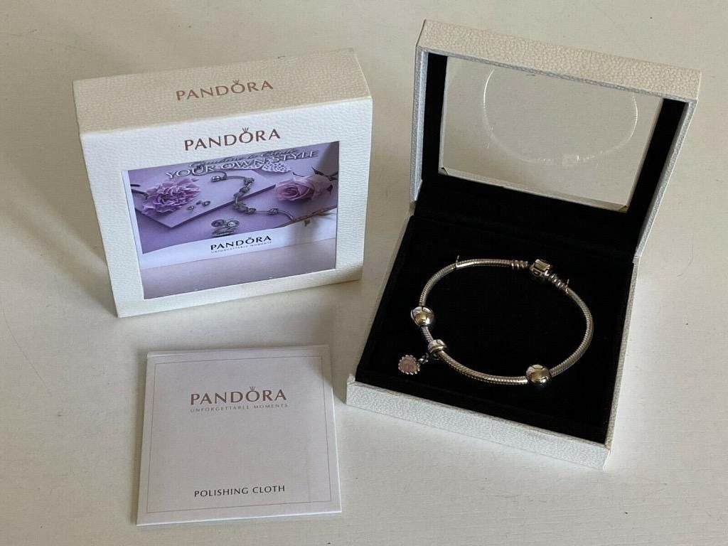 PANDORA ICONIC STERLING SILVER BRACELET W/ PINK HEART CHARM GIFT SET ...