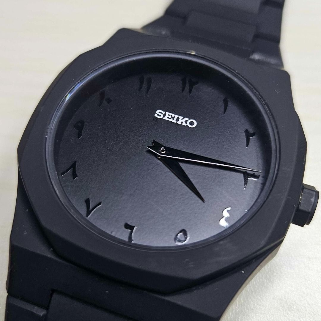 Seiko mod Arabic numerals Casioak stealth black-out dial watch analog ...