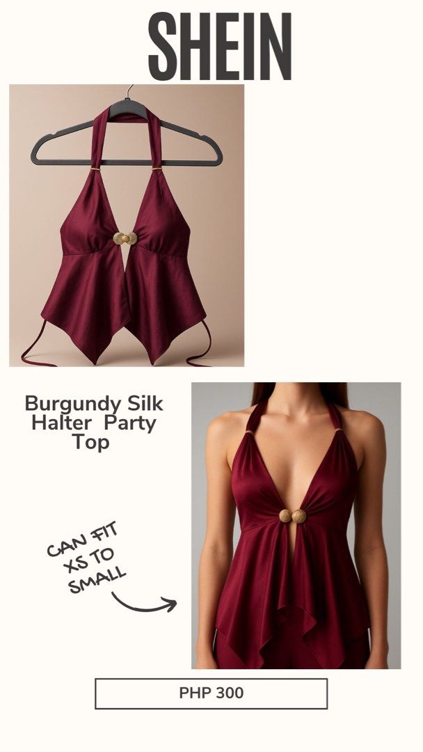 Silk burgundy Halter Top, Women's Fashion, Tops, Sleeveless on Carousell