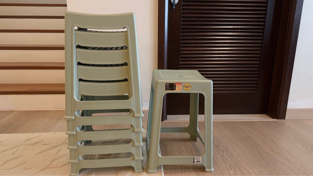 6 x Muted Green Stackable Plastic Stools, Furniture & Home Living ...