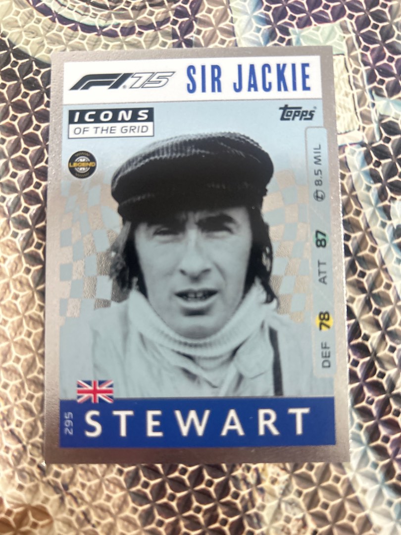 Topps F1 75 Icons of the Grid Sir Jackie Stewart Card, Hobbies & Toys ...