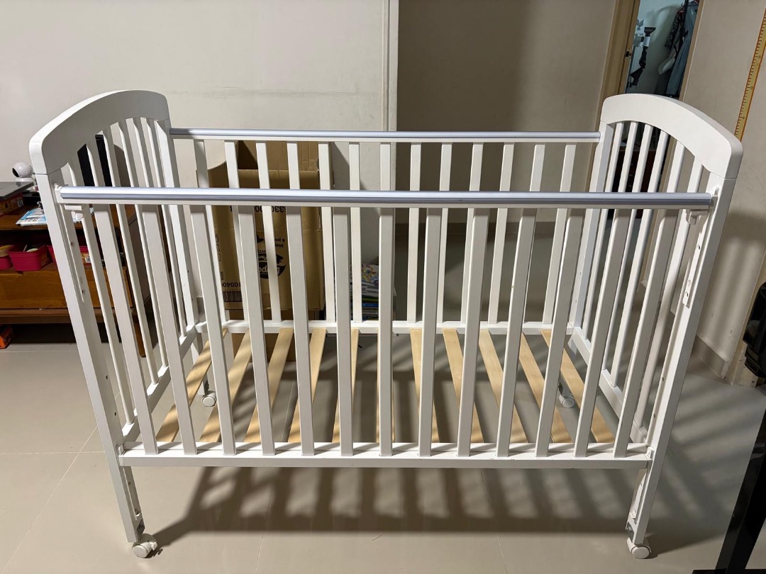 White Baby Cot with Wheels, Babies & Kids, Baby Nursery & Kids ...