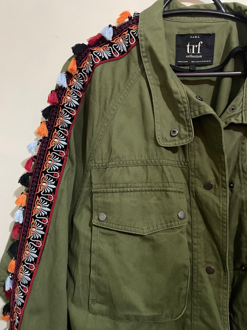 Zara TRF Collection Green Oversized Embellished Jacket, Women's Fashion ...