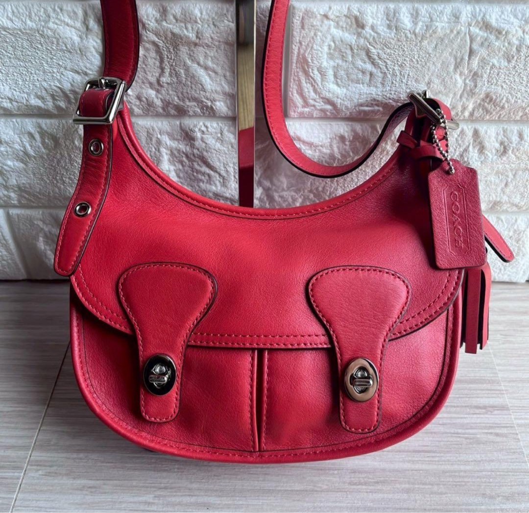 extremely rare authentic coach vintage red turn lock leather mandy bag ...