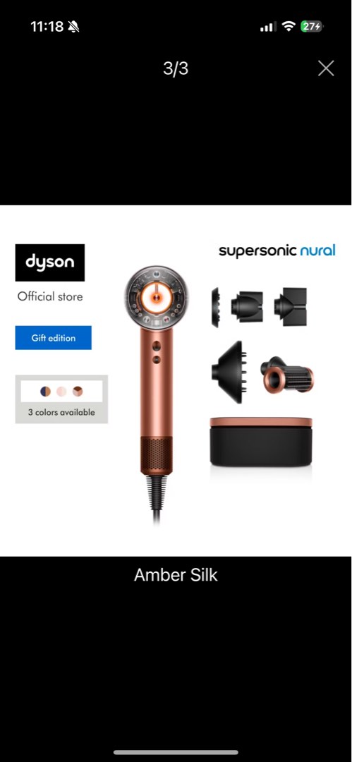 Authentic Dyson Supersonic Nural Hair Dryer - Amber Silk, Beauty ...