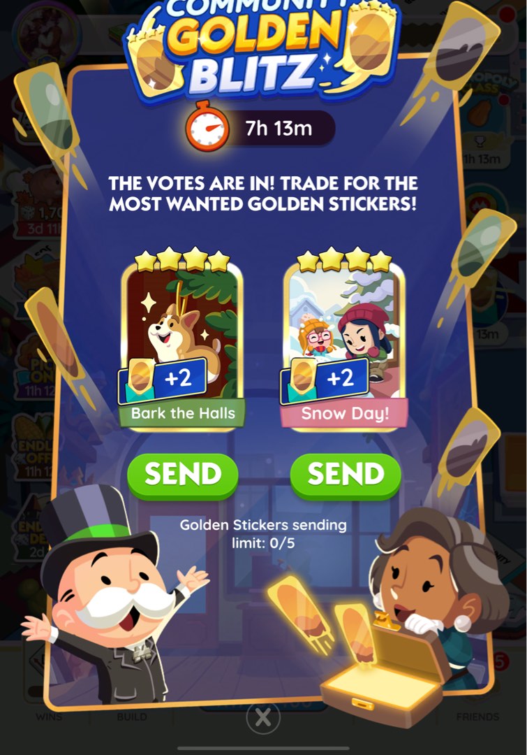 Monopoly Go Golden Blitz Stickers - Bark the Halls & Snow Day!, Hobbies ...