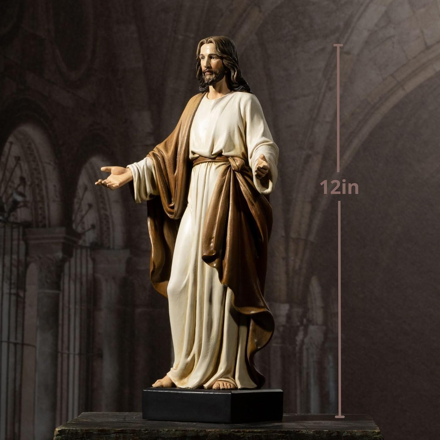 12inch Jesus Statue Hand Painted Jesus Christ with Open Arms Religious Home Decor Resin ...