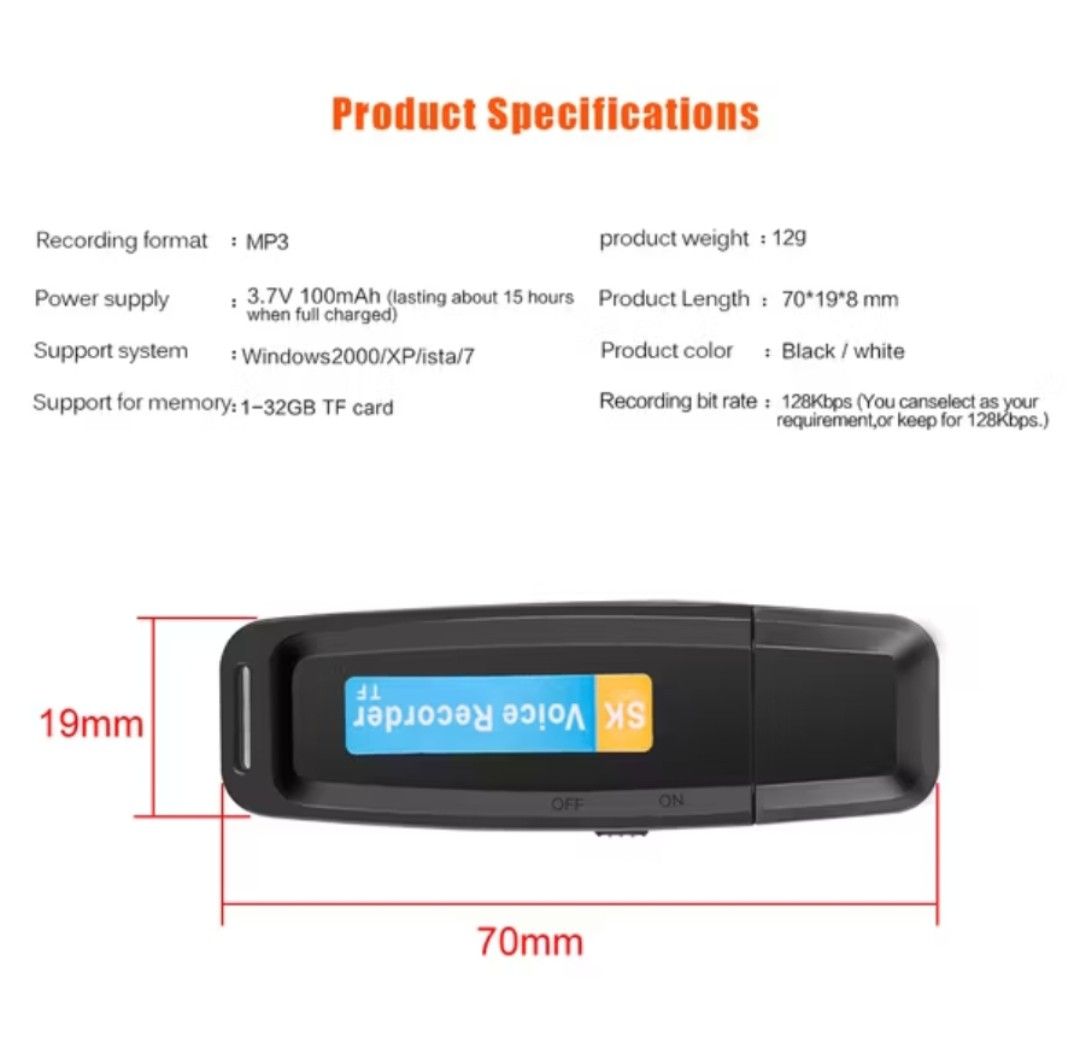 32GB memory card with Portable USB Digital Audio Voice Recorder ...