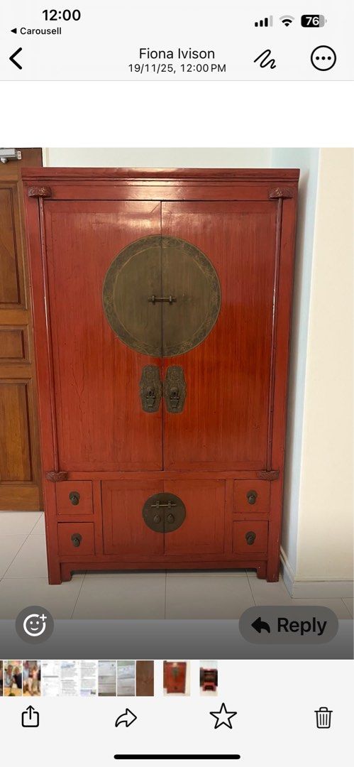 Antique Red Cabinet with Brass Hardware, Furniture & Home Living ...