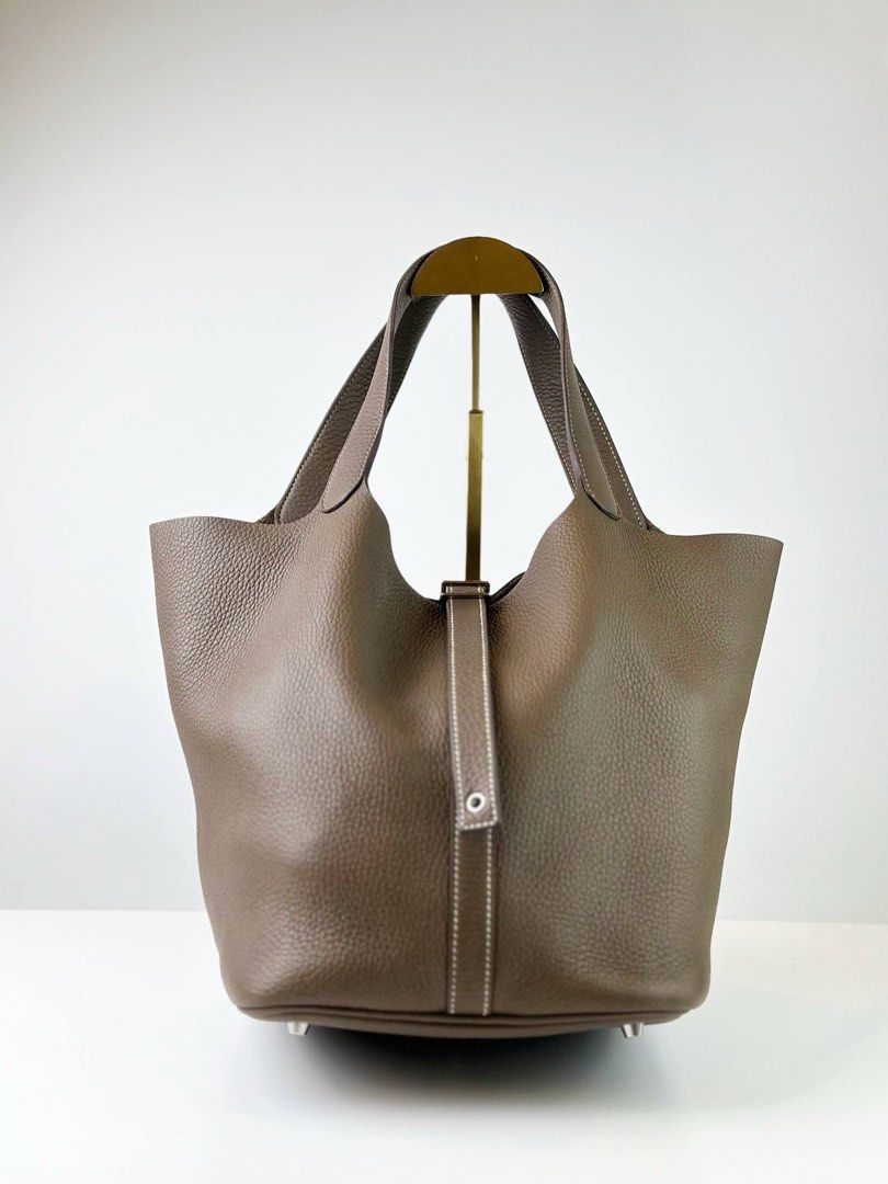 💯AUTHENTIC HERMES PICOTIN LOCK 26 IN ETOUPE TAURILLION CLEMENCE LEATHER ...