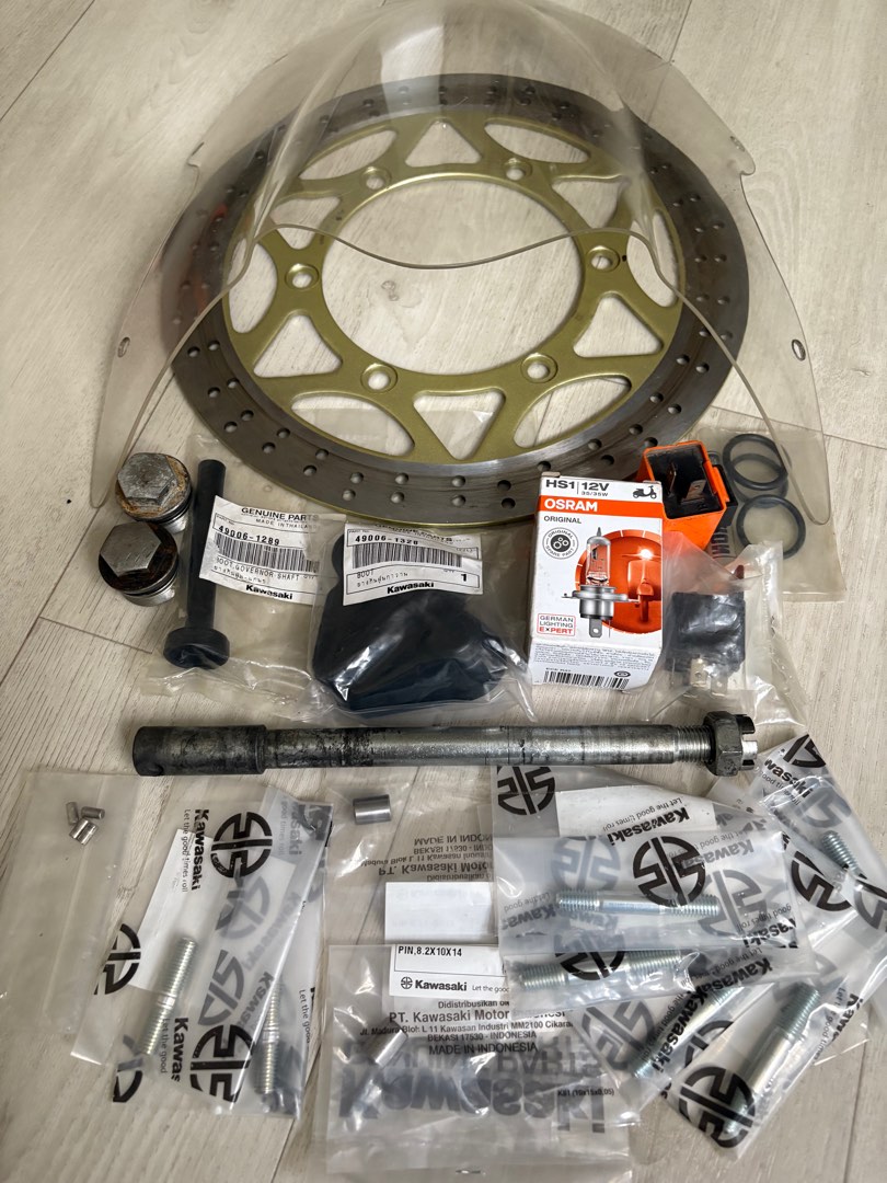 front wheel shaft, fork top bolt, windshield bubble, brake disc rotor ...