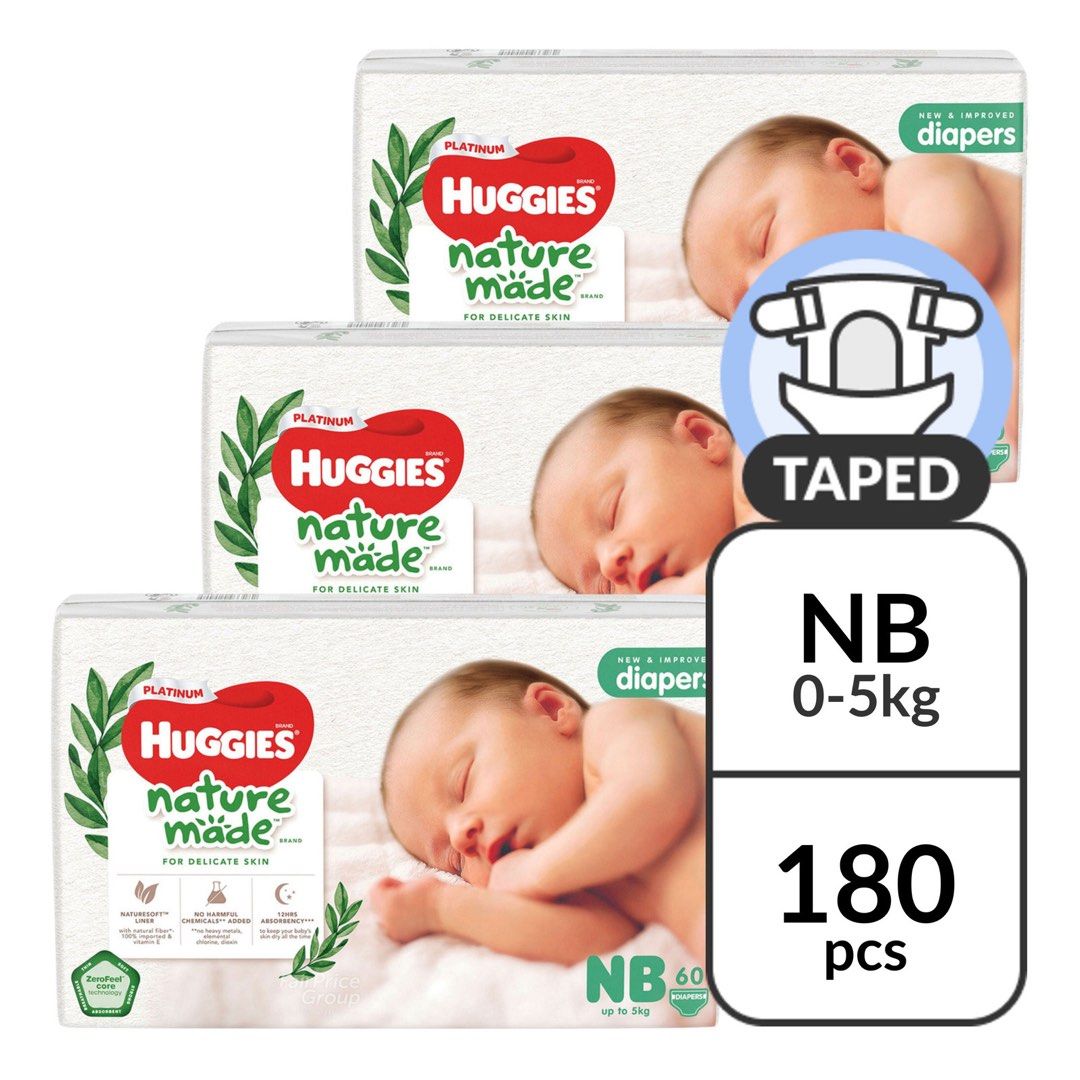 Huggies Nature Made Newborn Diapers (180 pcs), Babies & Kids, Bathing ...