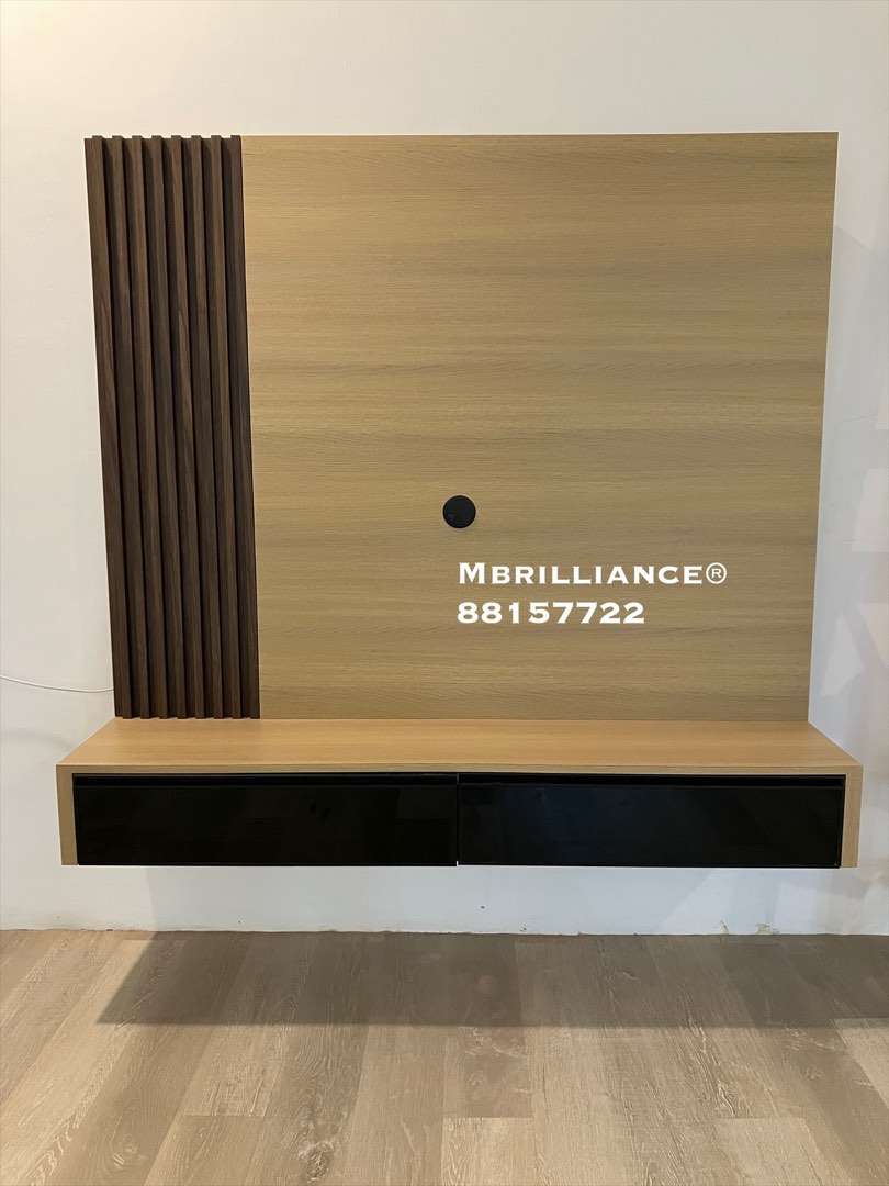 Ready made wall hung suspended tv console feature wall waits fluted ...