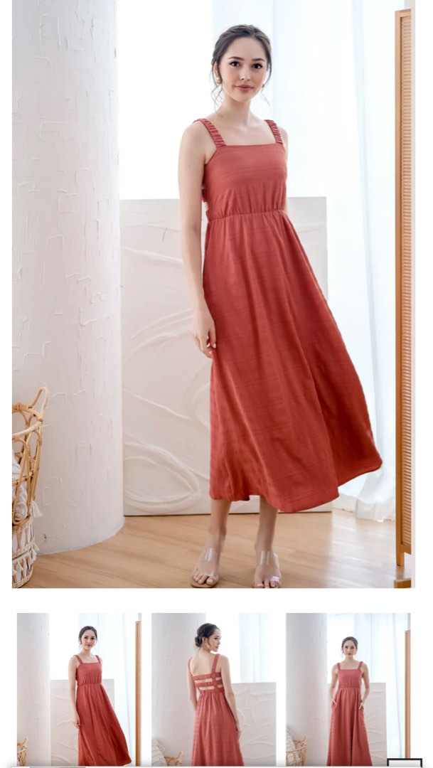 Rust-Colored Midi Dress with Cutout Back, Women's Fashion, Dresses ...