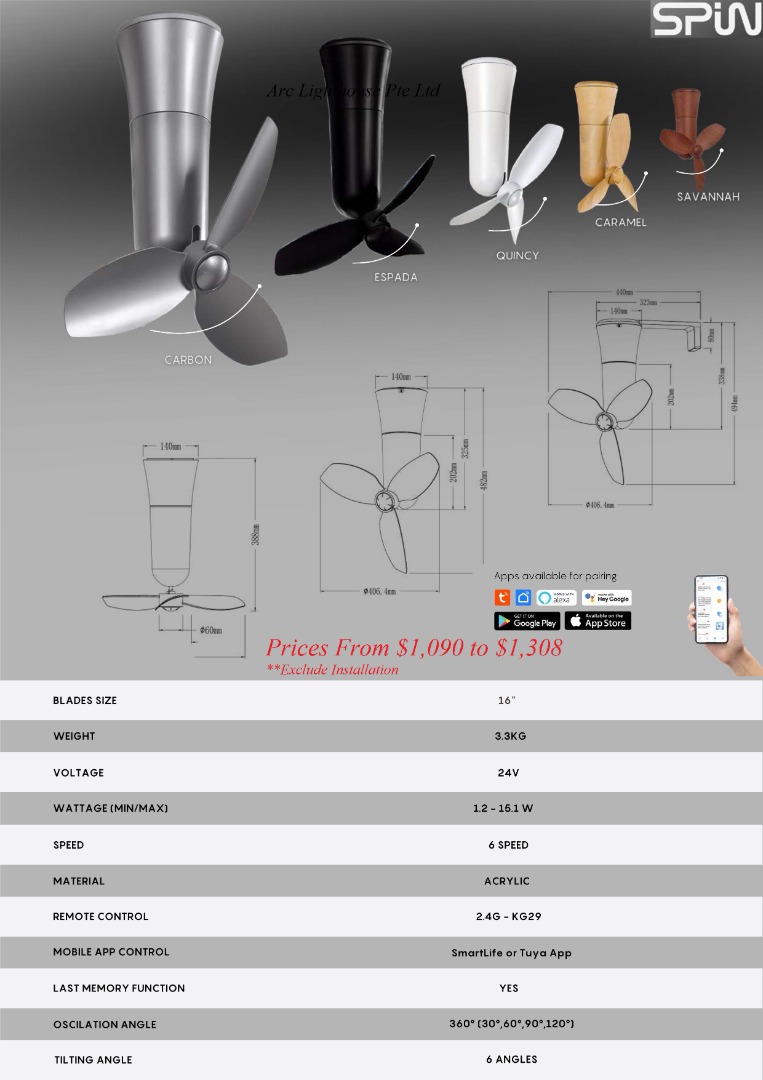 SPIN SPHERE 16" 3 Blades Corner Fan/Acorn Corner Fan/DC Corner Fan ...