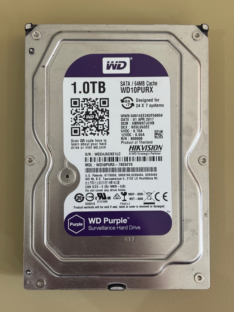 WD Purple 1TB Hard Disk Drive SATA HDD, Computers & Tech, Parts ...